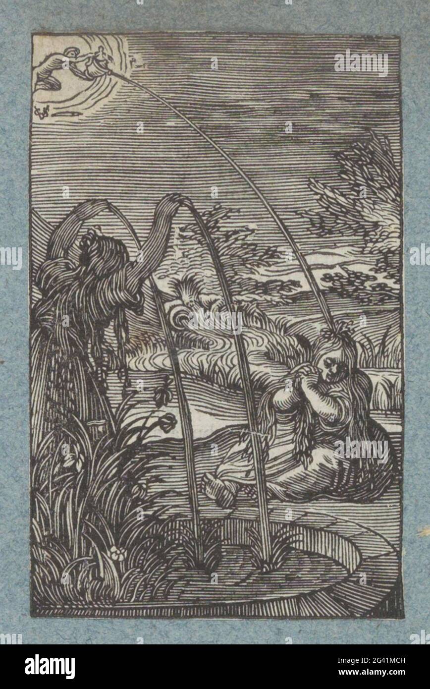 Crying child at a fountain; Pia Desideria. Crying child on the water ...