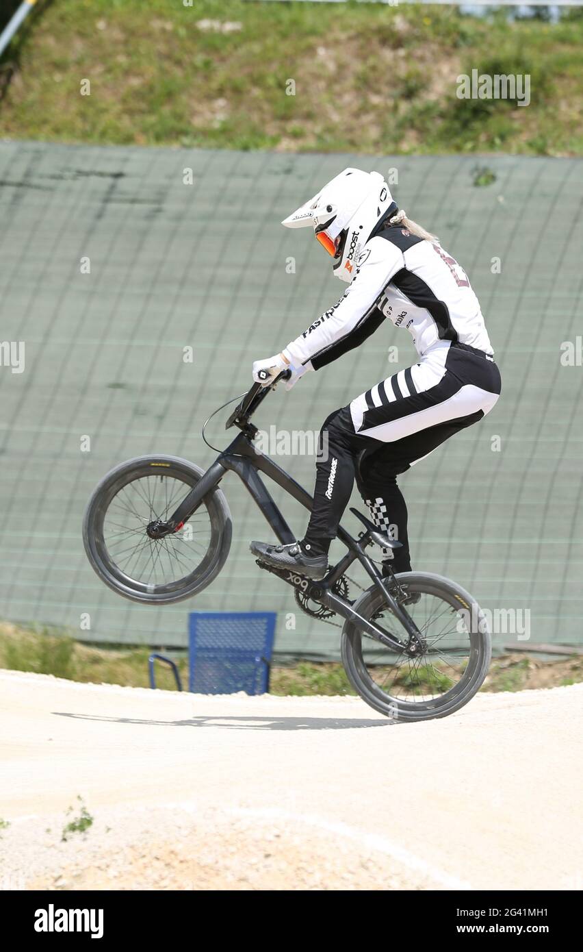 Caroline BUCHANAN of Australia competes in the UCI BMX Supercross World ...