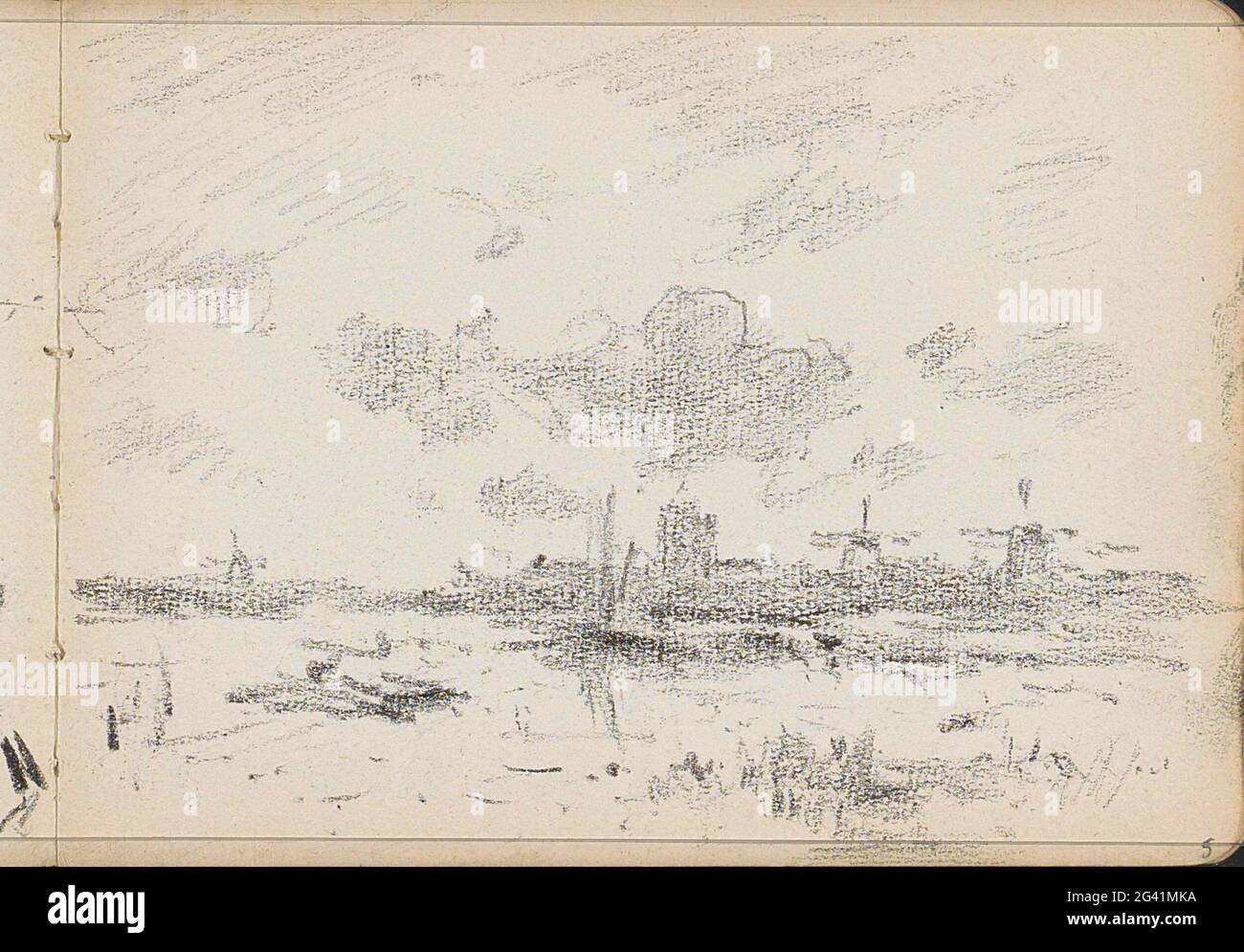River landscape with mills. Leaf 5 Recto from a sketchbook with 42 ...