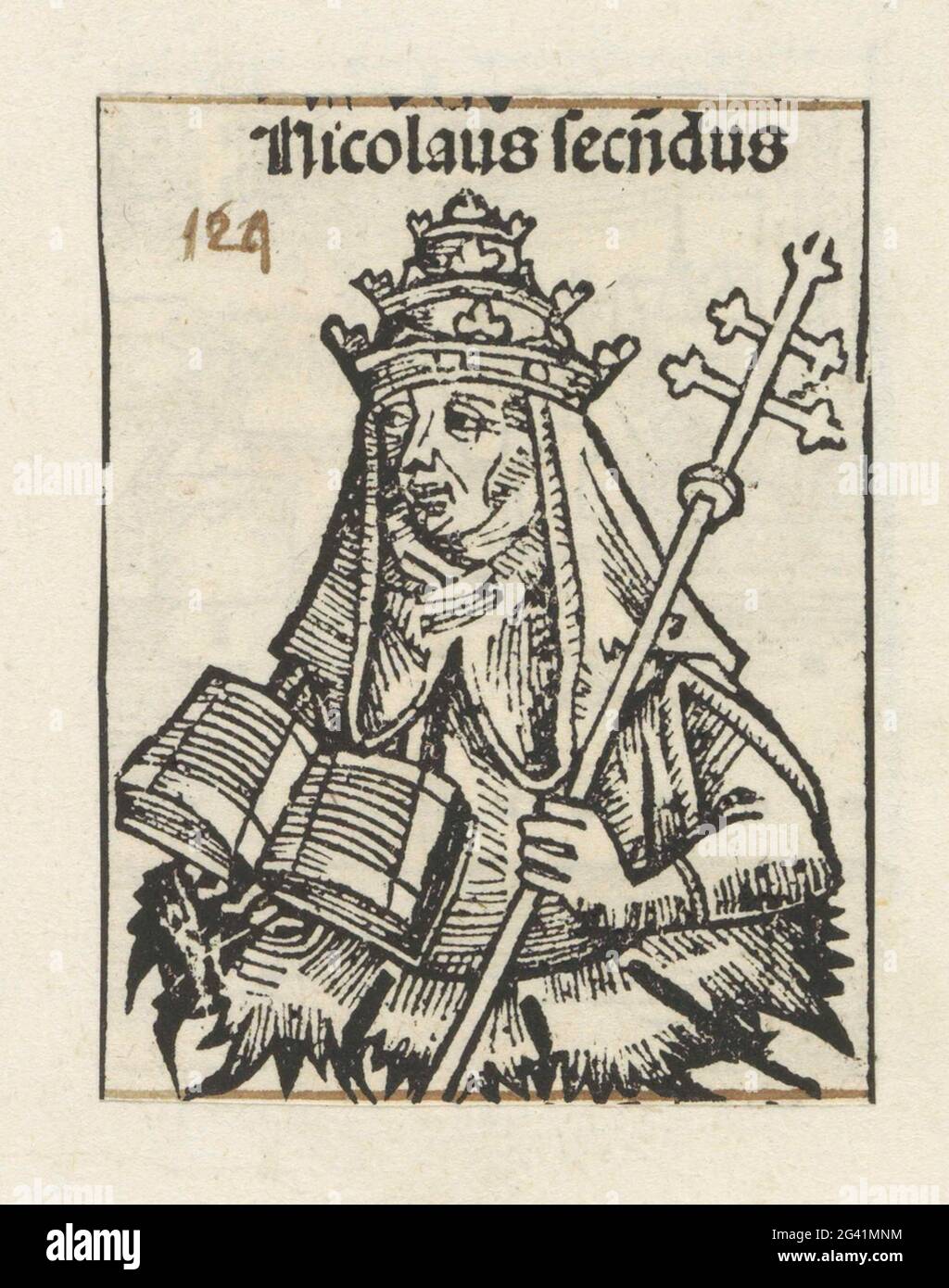 Pope Nicolaas II; Nicolaus Secu [N] so; Liber chronicarum. A flower ...