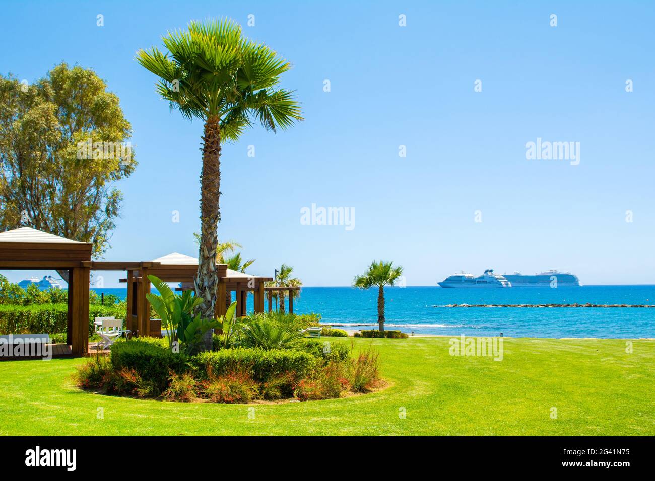 Sunrise beach landscape on the Mediterranean coast on Cyprus island ...