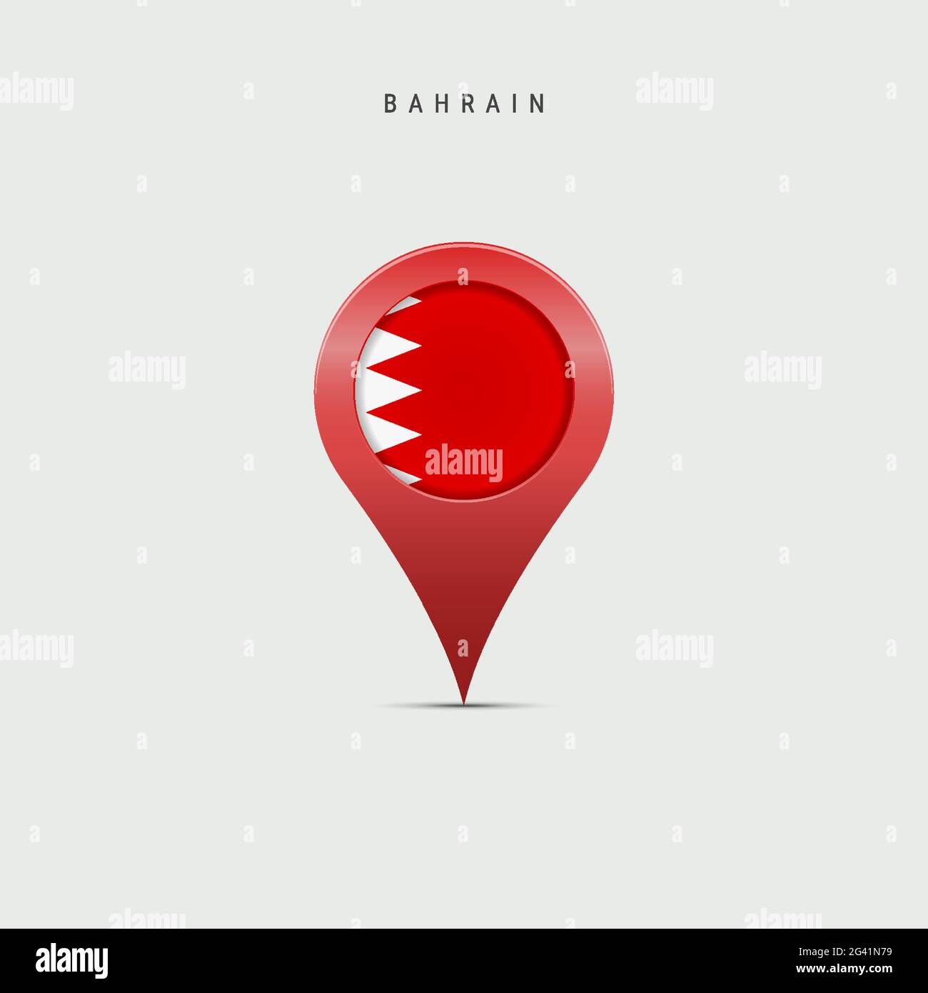 Teardrop map marker with flag of Bahrain. Bahraini flag inserted in the location map pin. Vector ...