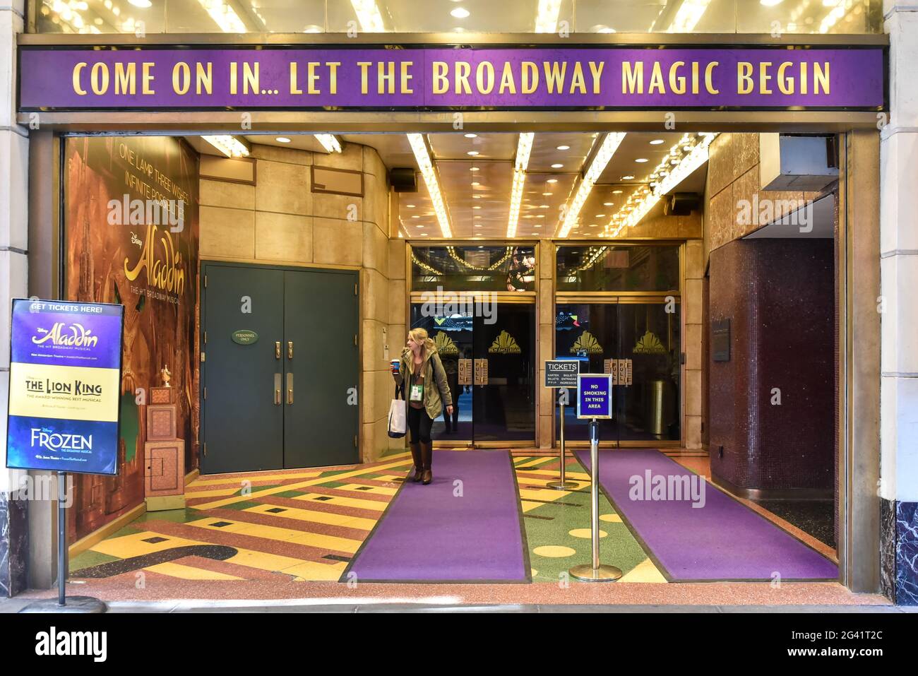 Disney Theater in Broadway, entrance doors, New York City, USA, year ...