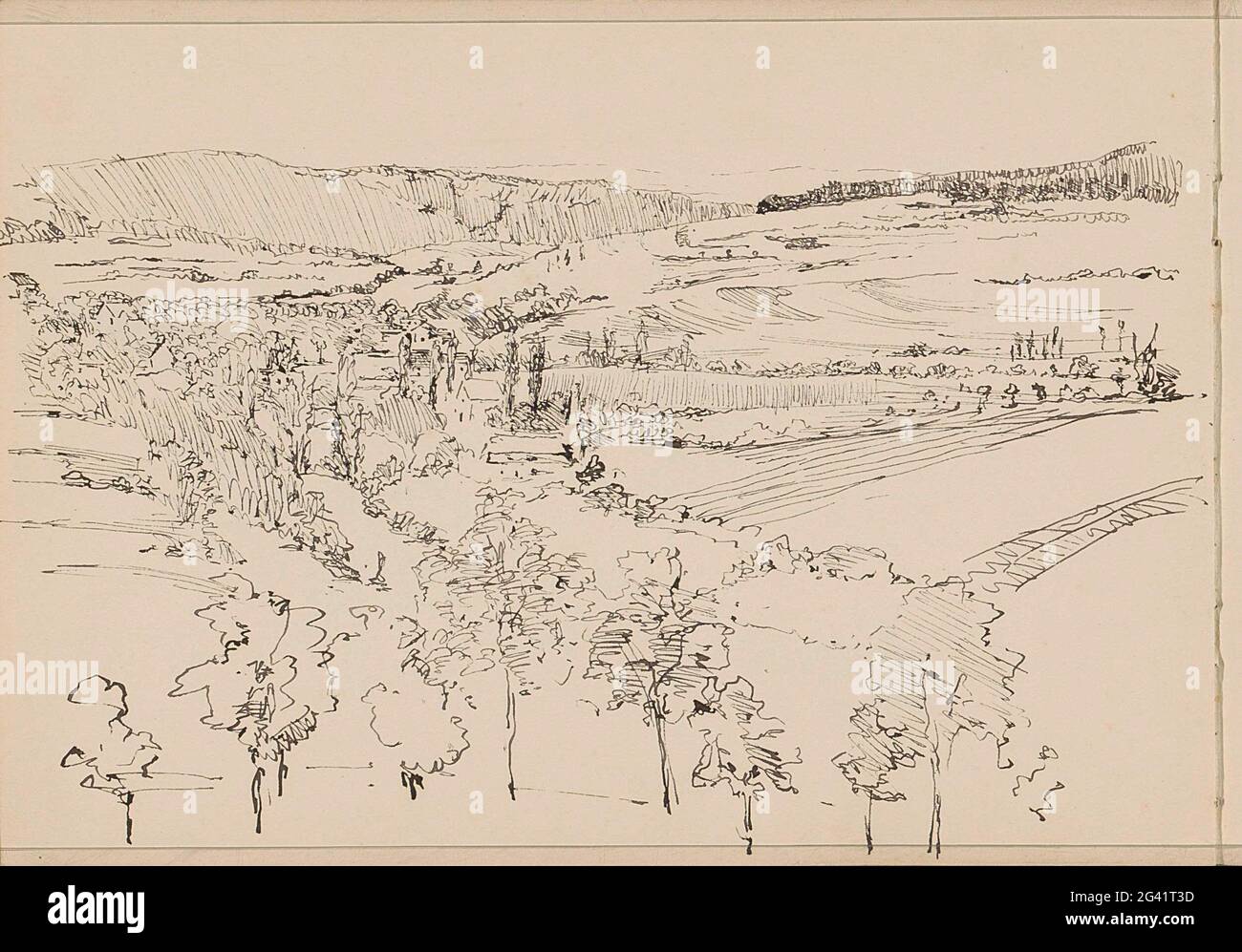 Hill landscape with houses. Leaf 57 Verso from a sketchbook with 68 ...
