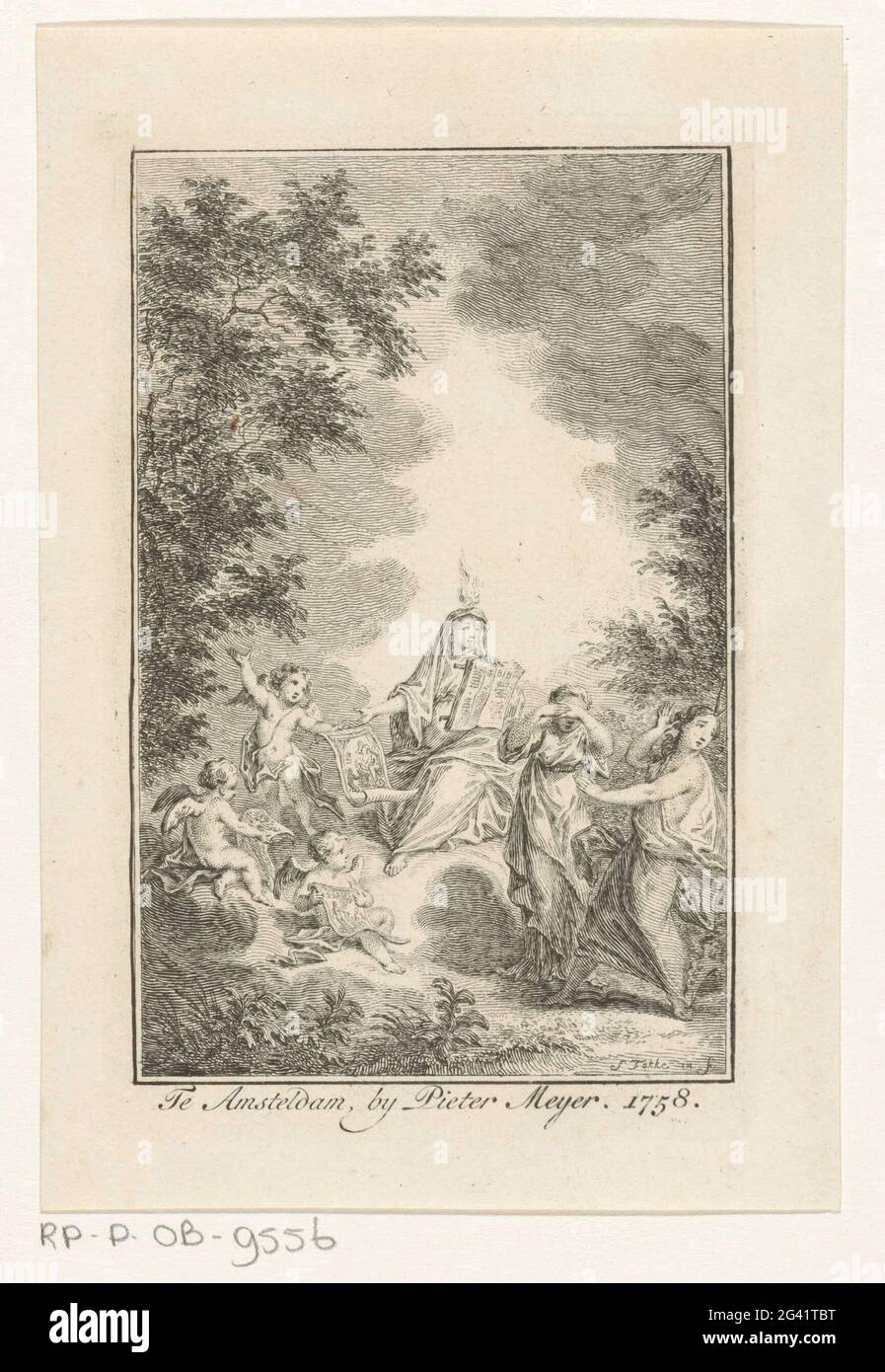 Piety shows Bible to two women. The personification of piety or beliefs ...