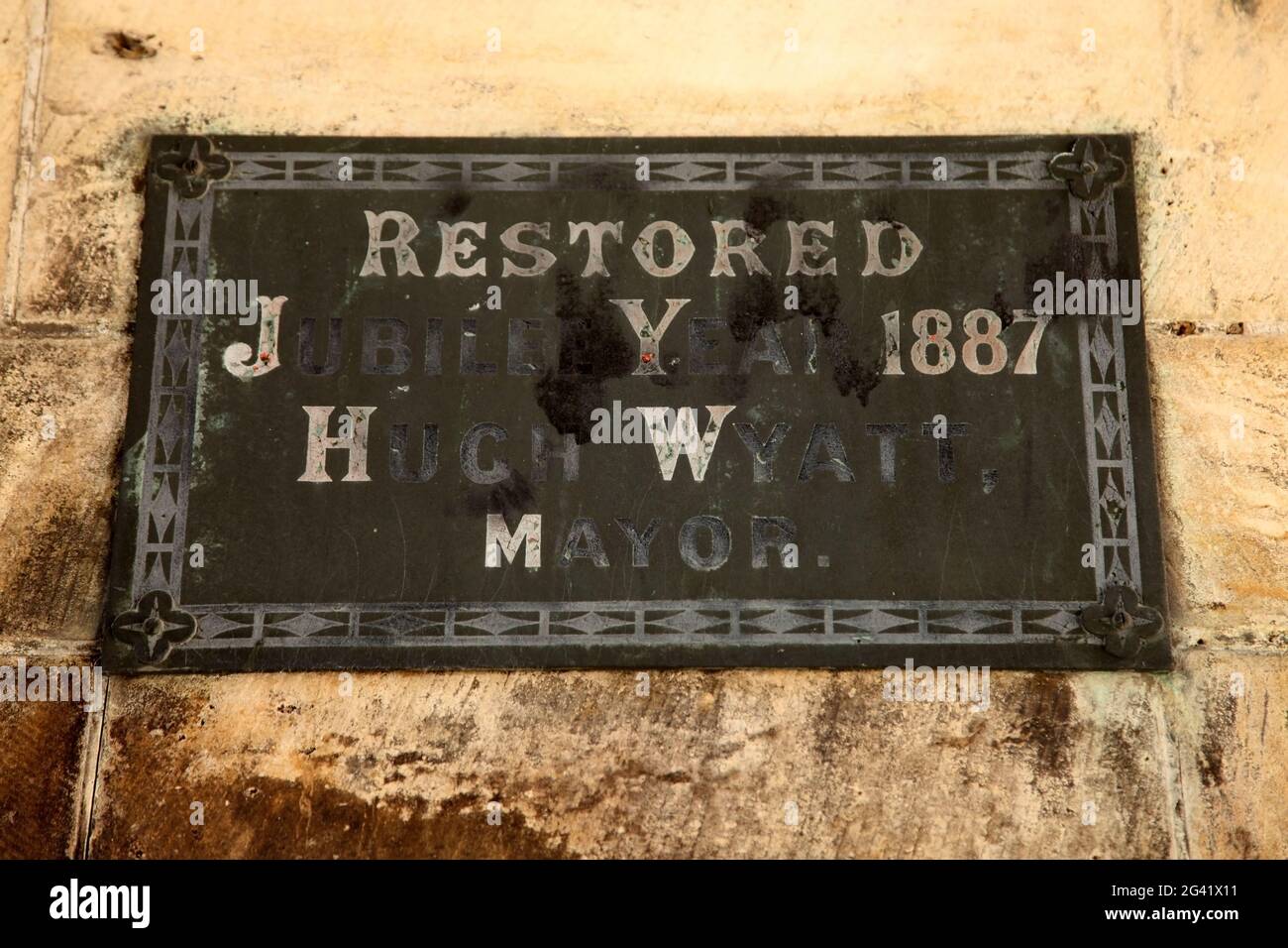 Sign in the Guildhall and Stonebow, Lincoln, UK, commemorating its 1887 ...