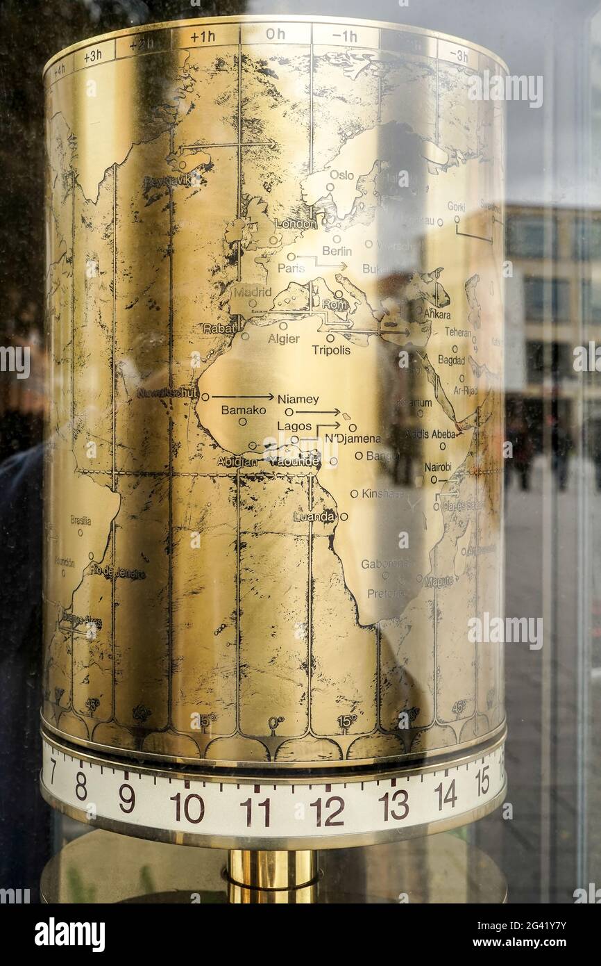 Old brass world clock in Weimar Stock Photo - Alamy
