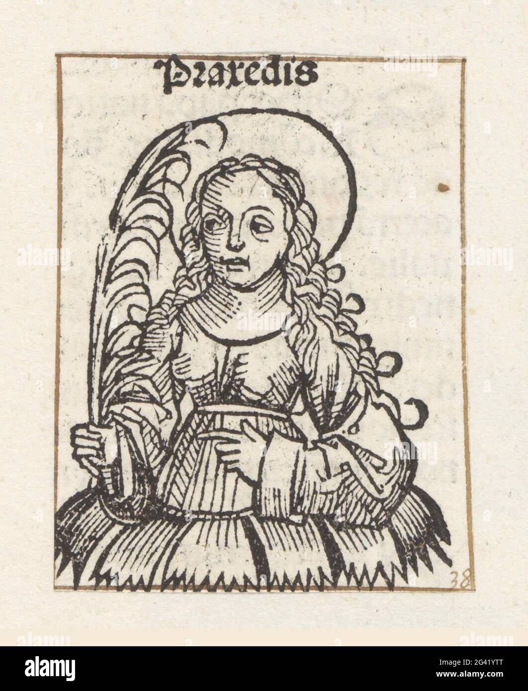 Holy Praxedis; Praxedis; Liber chronicarum. A flower celk with a woman ...