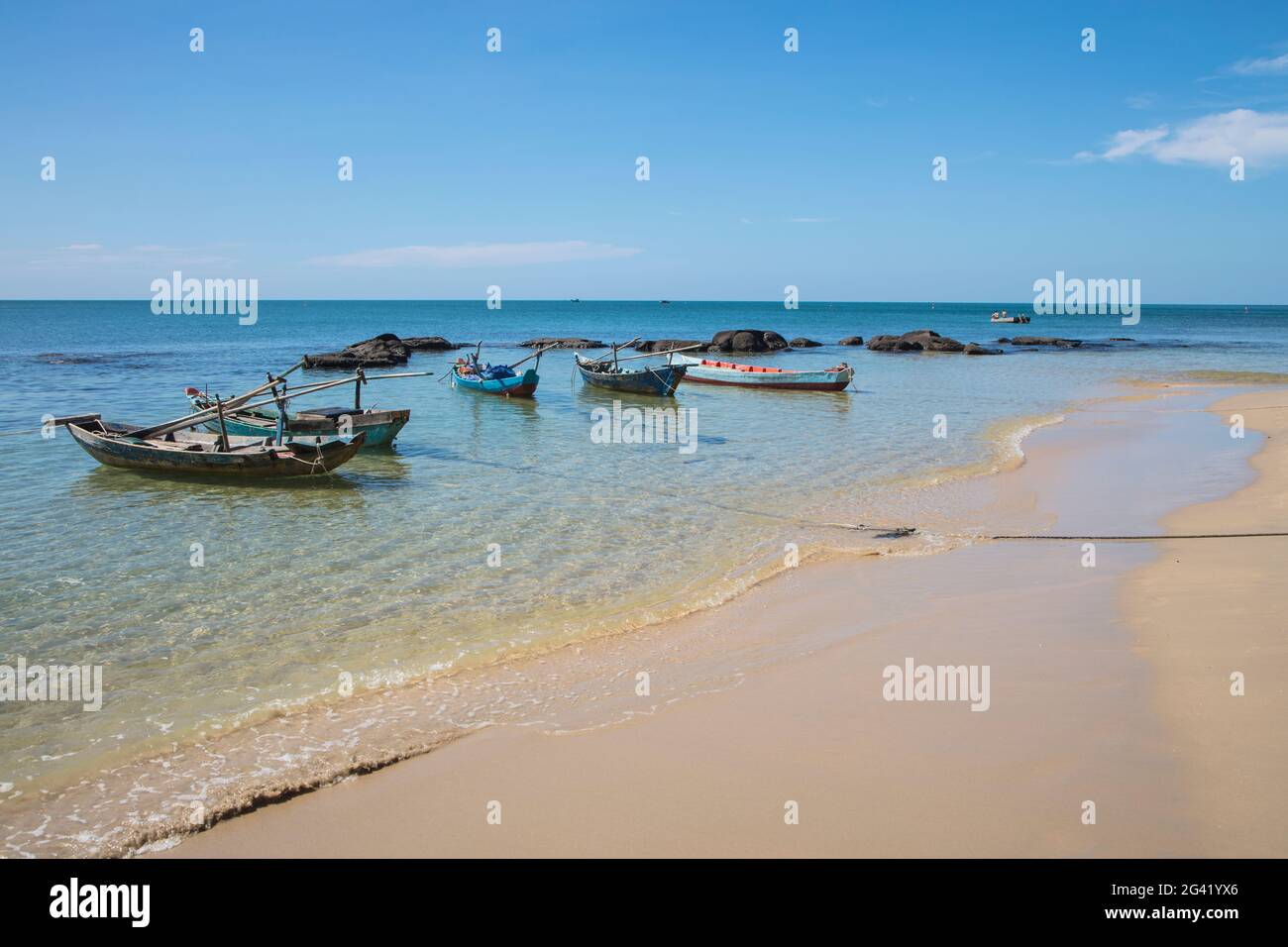 Fishing boats at Ong Lang Beach, Ong Lang, Phu Quoc Island, Kien Giang ...