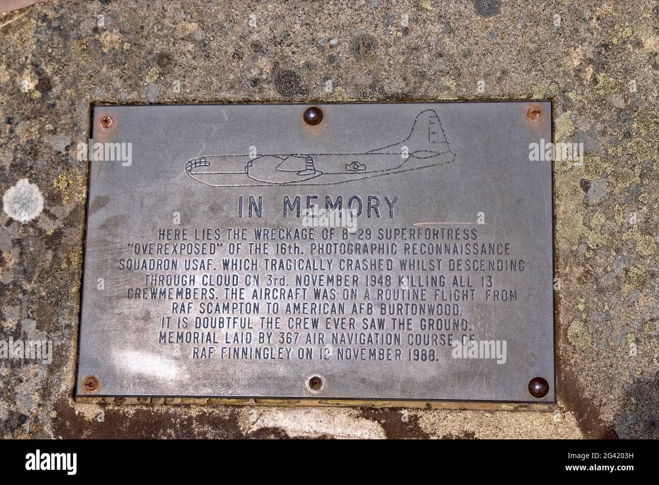 Detail of the memorial plaque from the 1948 crash of the US B29 ...