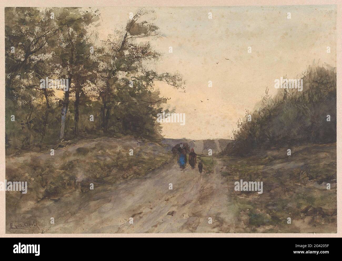 Landscape with figures on a country road Stock Photo - Alamy
