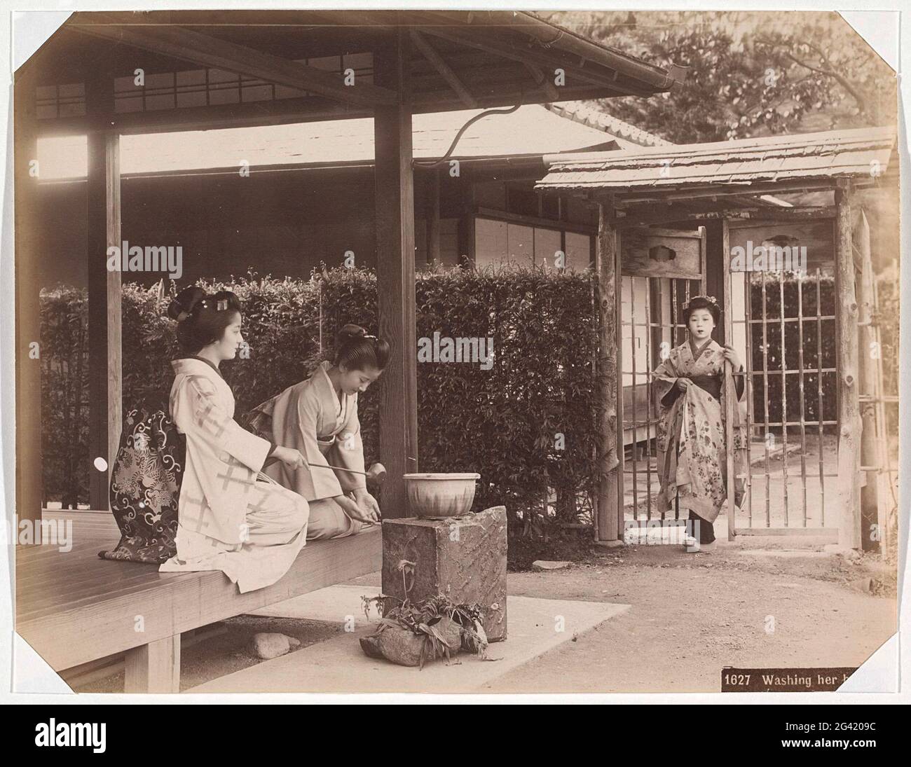 Japanese women wash their hands; Washing rehand. Part of album with 69 ...