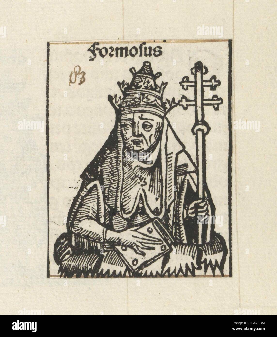 Pope formosus; Formosus; Liber chronicarum. A flower celk with a pope ...