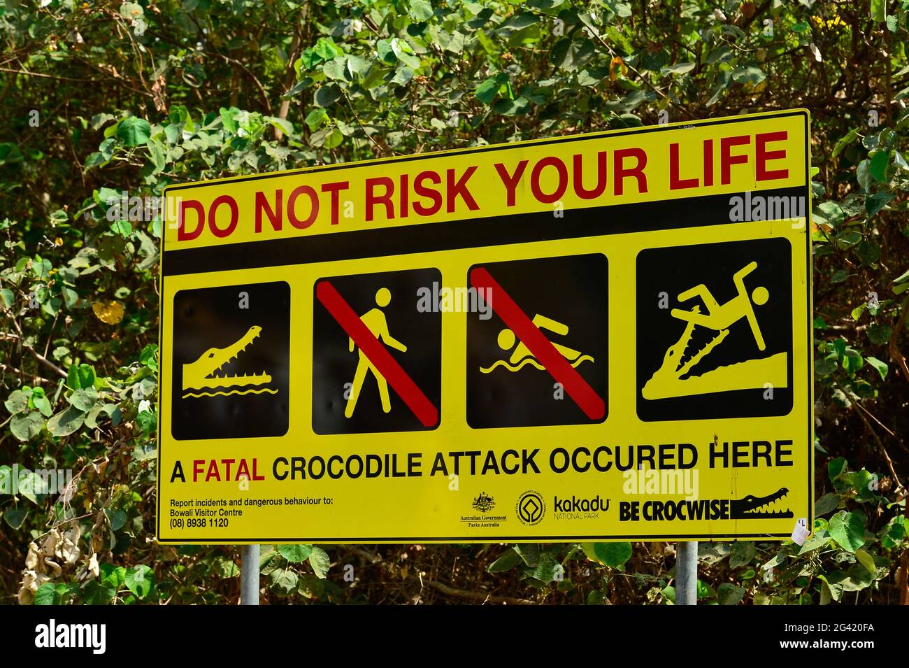 Warning sign of crocodile attacks, Kakadu National Park, Jabiru ...