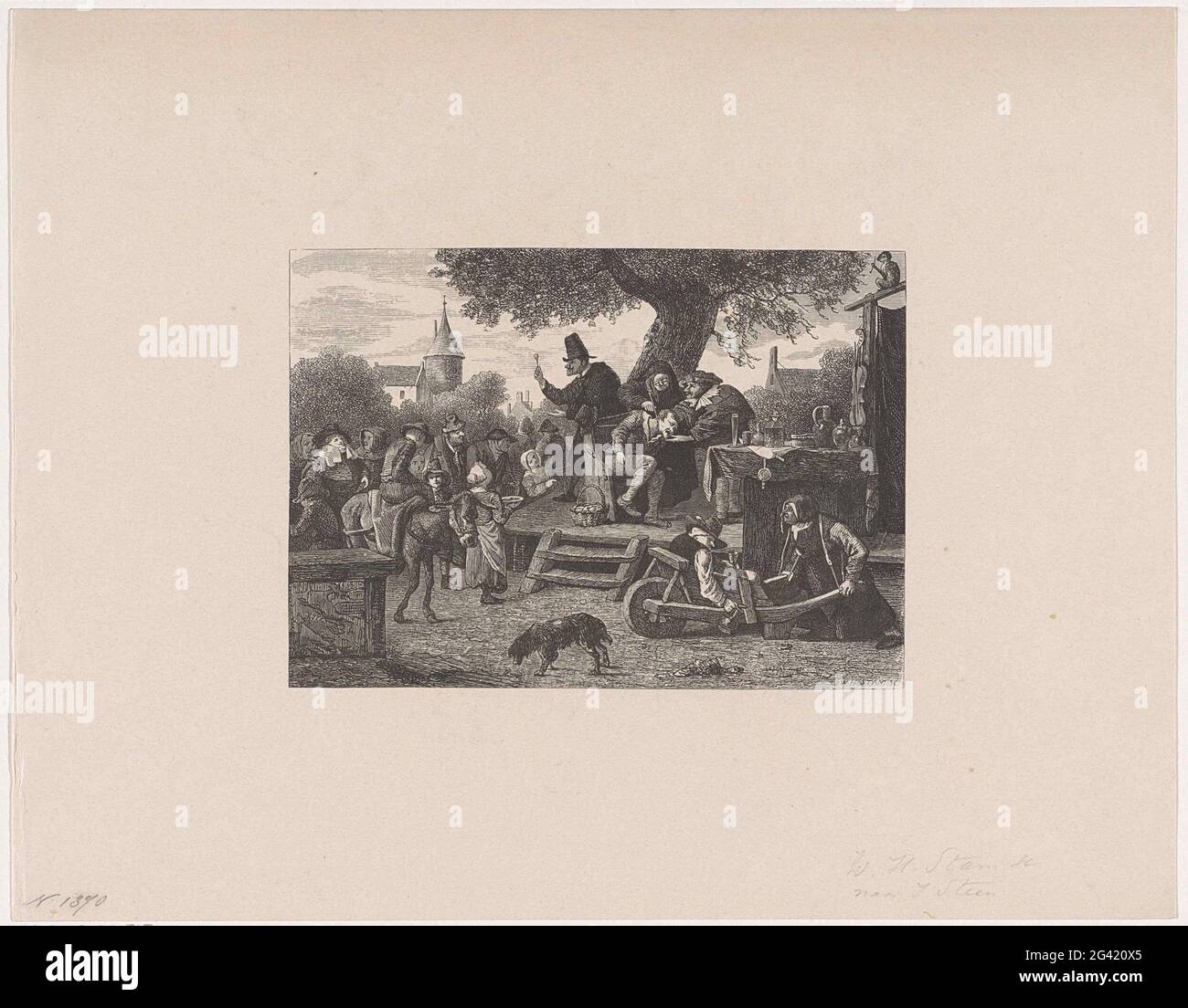 Quack. A quack is on a stage being to sell to public. Next to him there ...