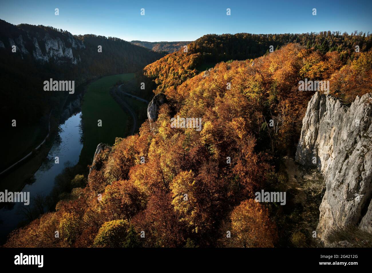 View from the Falkenstein ruins to the Upper Danube Valley Nature Park ...