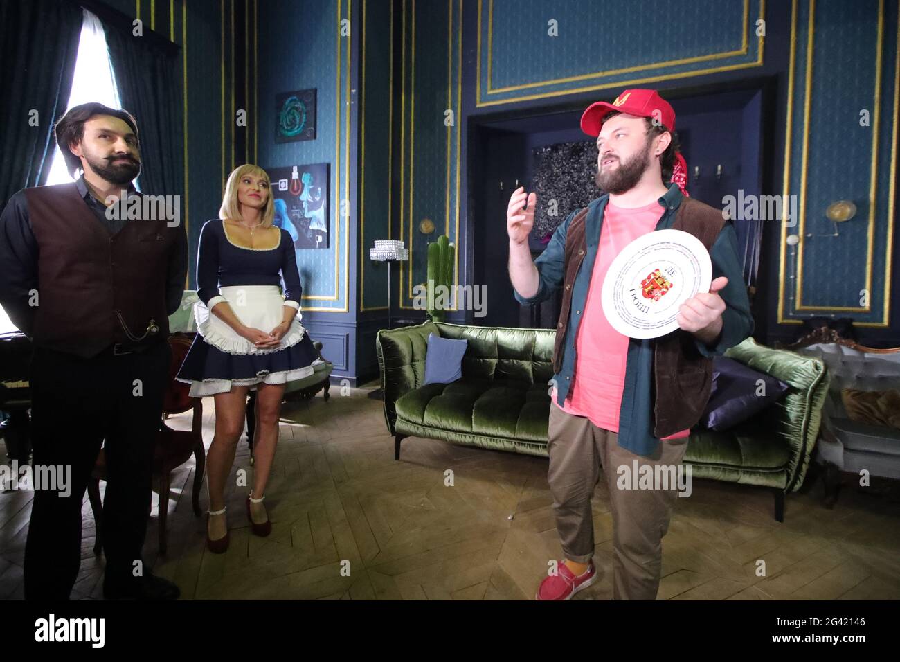 KYIV, UKRAINE - JUNE 18, 2021 - Actors Serhii Lyba, Anna Butkevych and ...