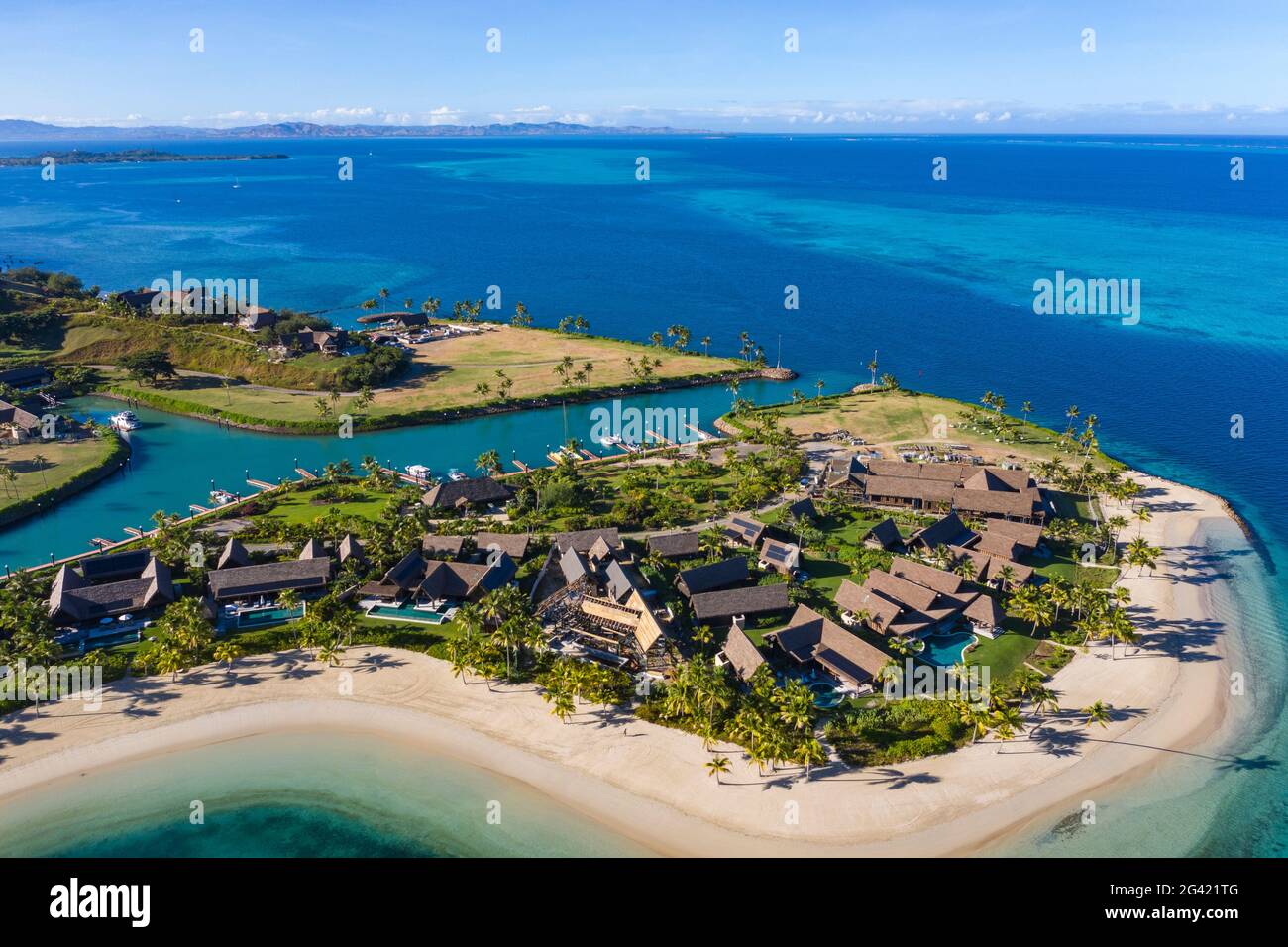 Aerial view of Residence Villa accommodations at Six Senses Fiji Resort ...