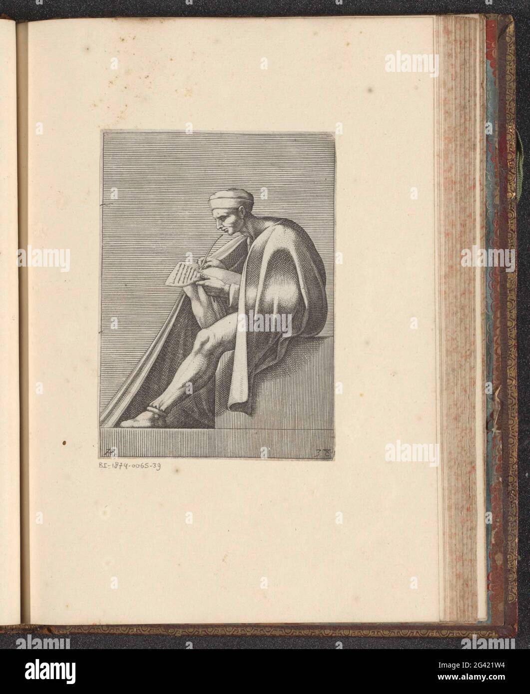 Writing man; Paintings in the Sixtin Chapel. Figure from Michelangelo's ...