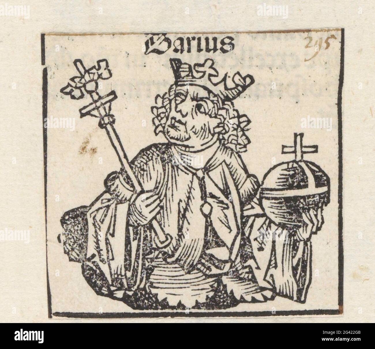 King Darius III; Darius; Liber chronicarum. A flower celk with a king ...