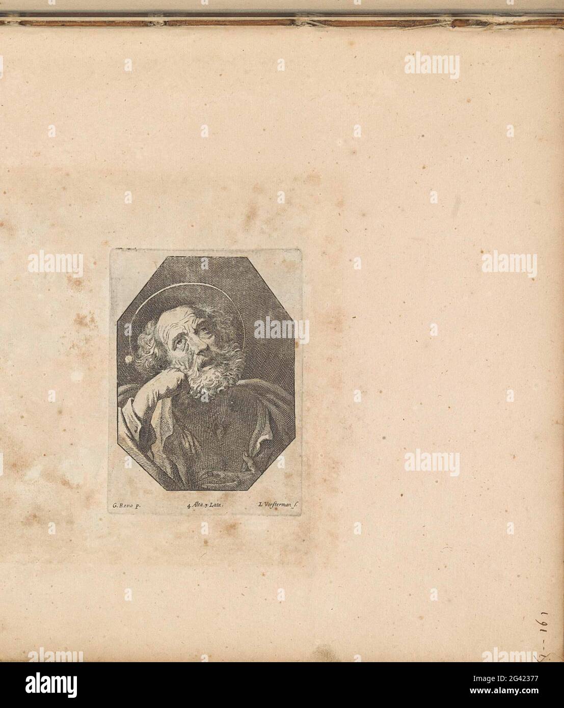 Bootless Peter. Bust of the H. Petrus with a hand under his head. In an ...