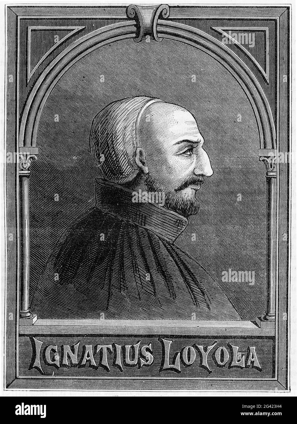 Engraving of Ignatius Loyola, founder of the military roman catholic ...