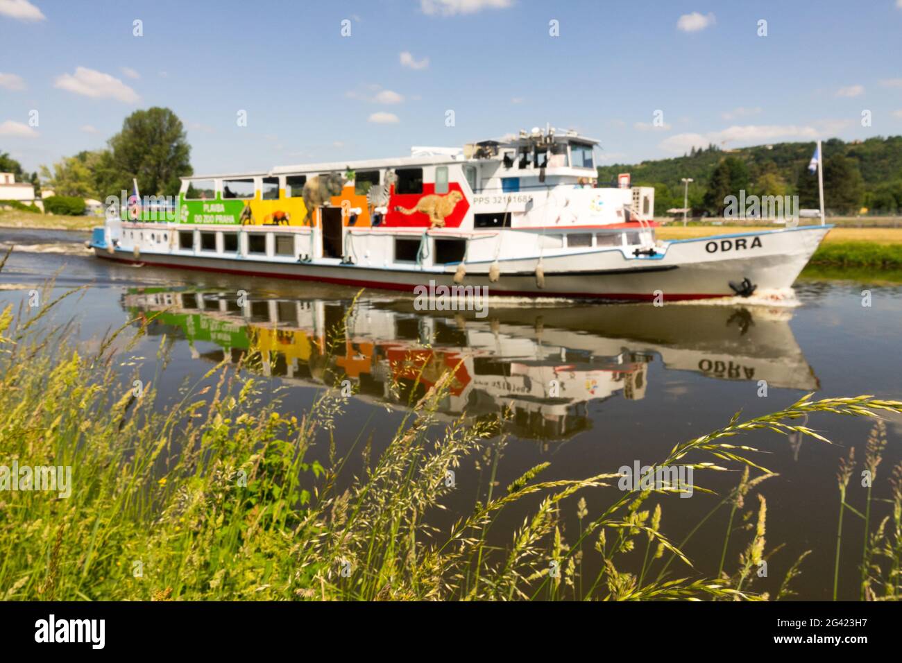 Passengers Cruise ship carrying visitors to the Zoo Prague Czech ...