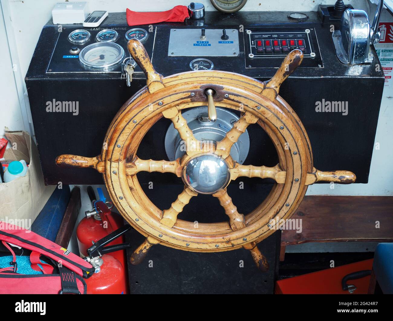 Ship's Wheel in the Cabin of the Mark Twain Tourist Boat on the River ...
