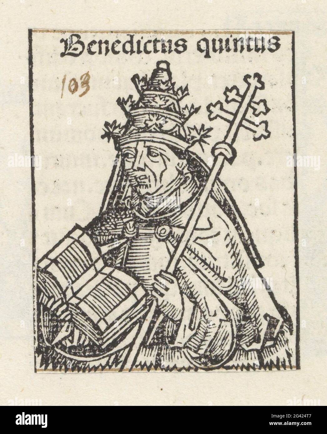 Pope Benedict V; Benedict Quintus; Liber chronicarum. A flower celk ...