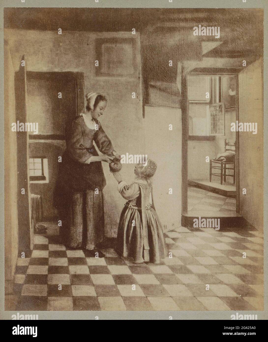 Photo production of the painting 'A woman with a child in a basement ...