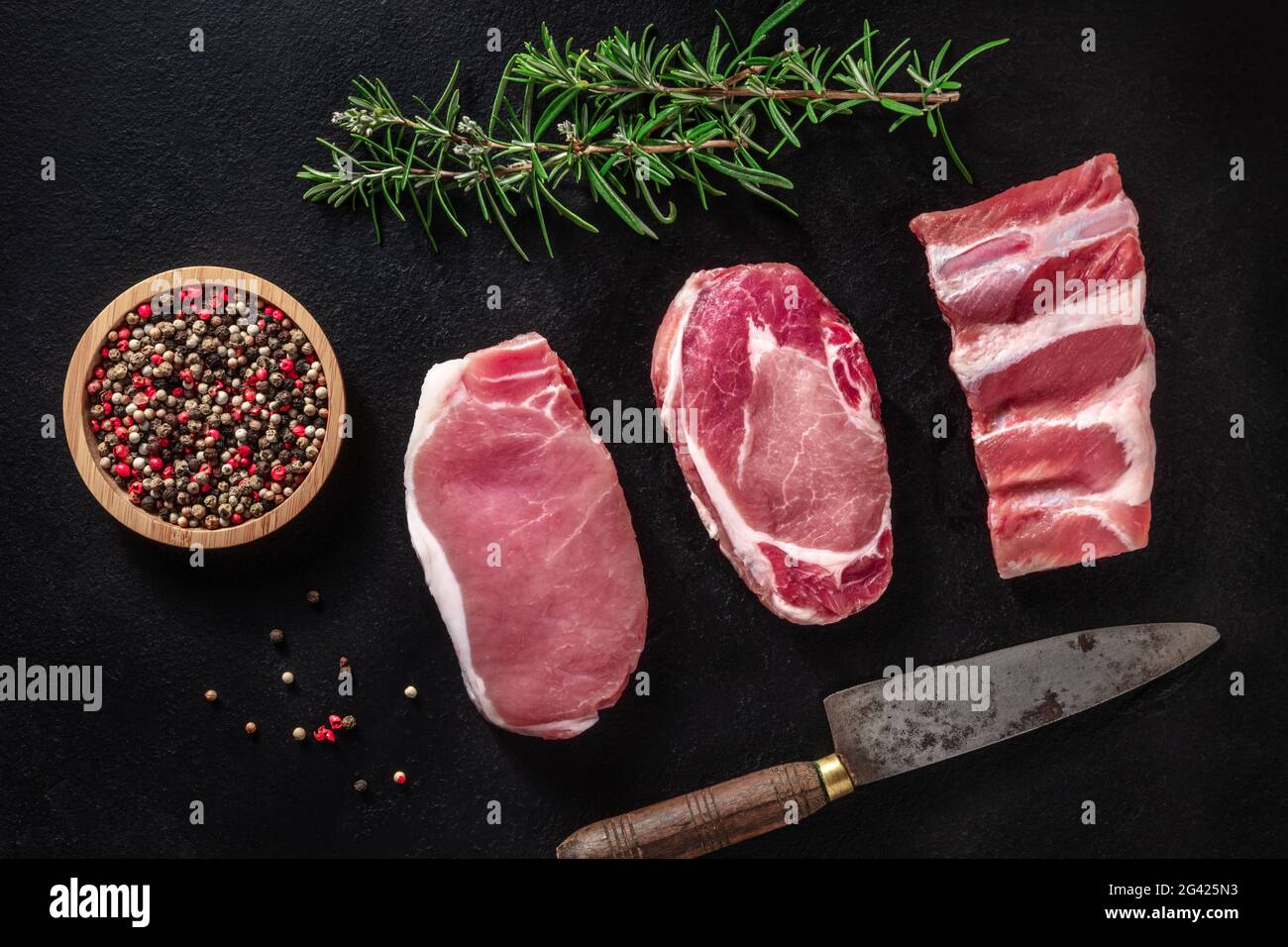Pork meat, different types, overhead flat lay shot Stock Photo - Alamy