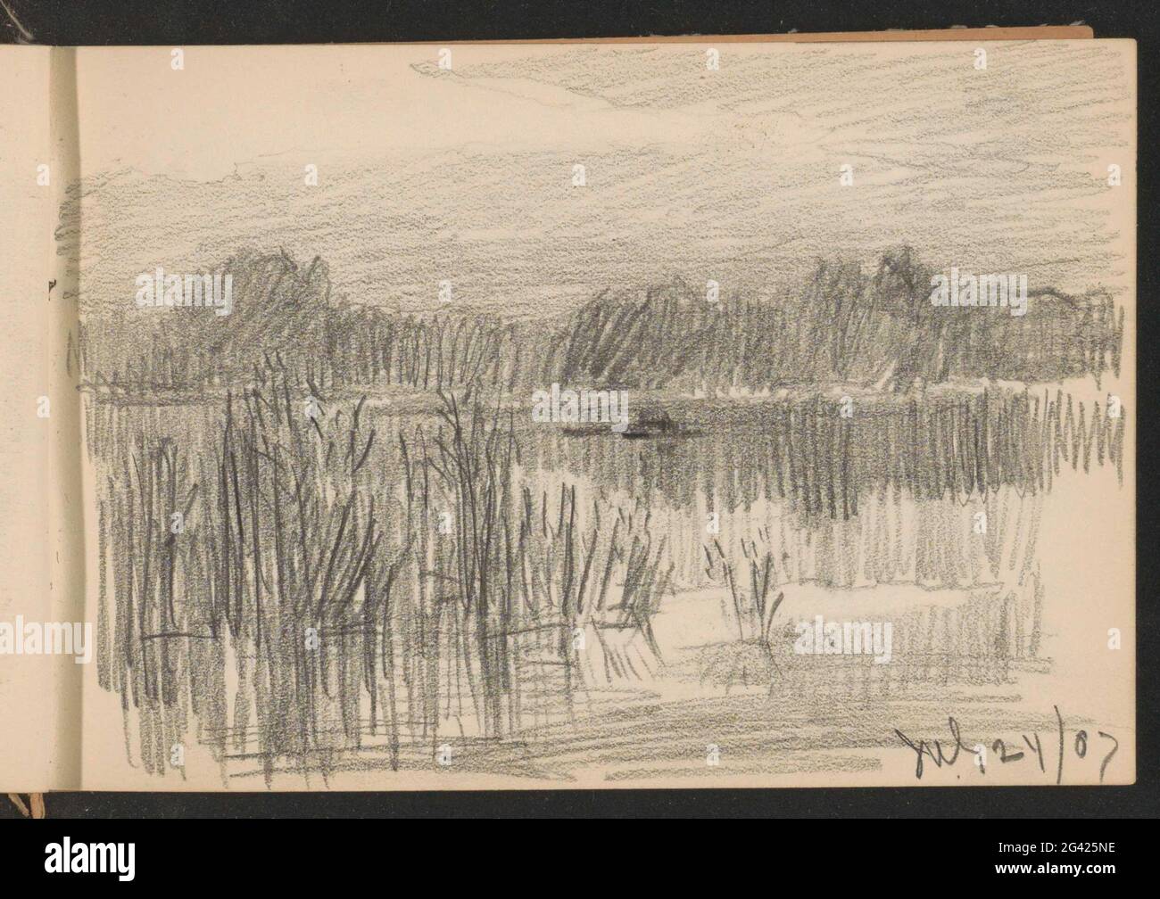 Landscape with reed collars on the water. Leaf 23 Recto from a ...
