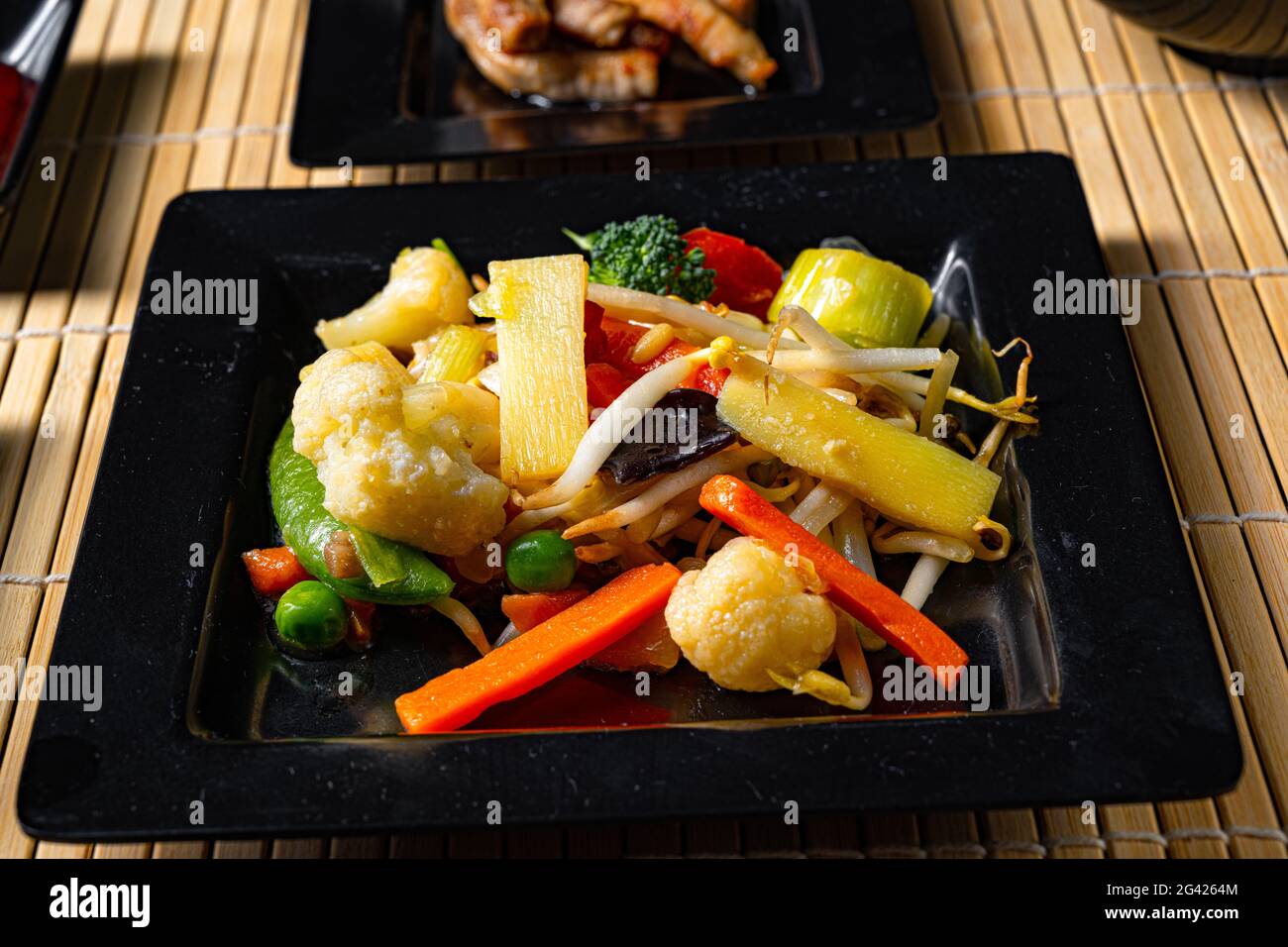 Fried vegetables from the wok with deep fried meat Stock Photo - Alamy