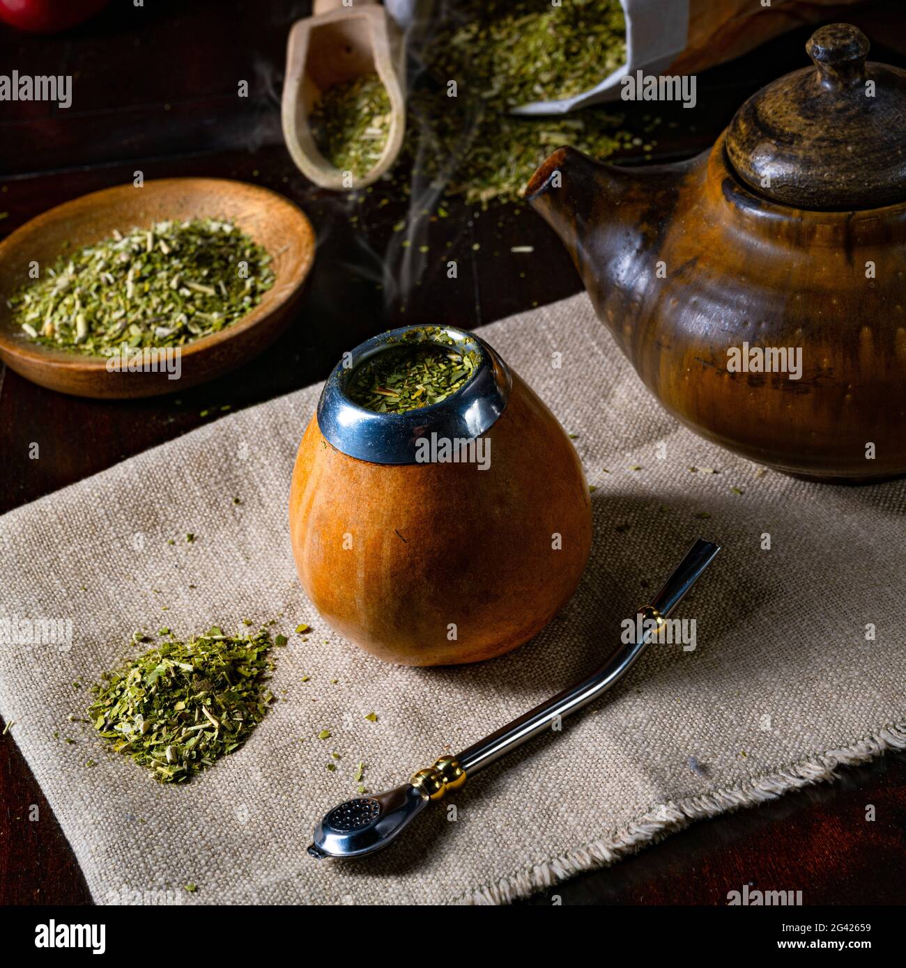 Prepare Yerba Mate With Calabash And Bombilla Stock Photo Alamy