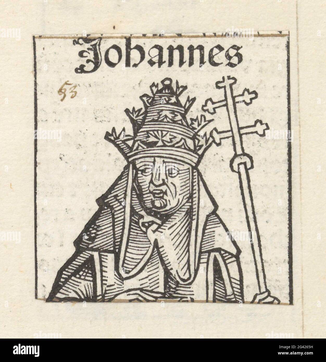 Pope John III; John; Liber chronicarum. A pope. He wears a tiara and ...