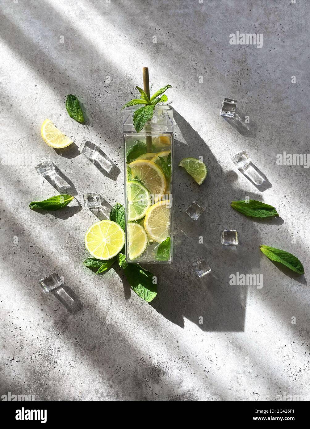 Fresh lime, lemon and mint infused water, cocktail, detox drink ...
