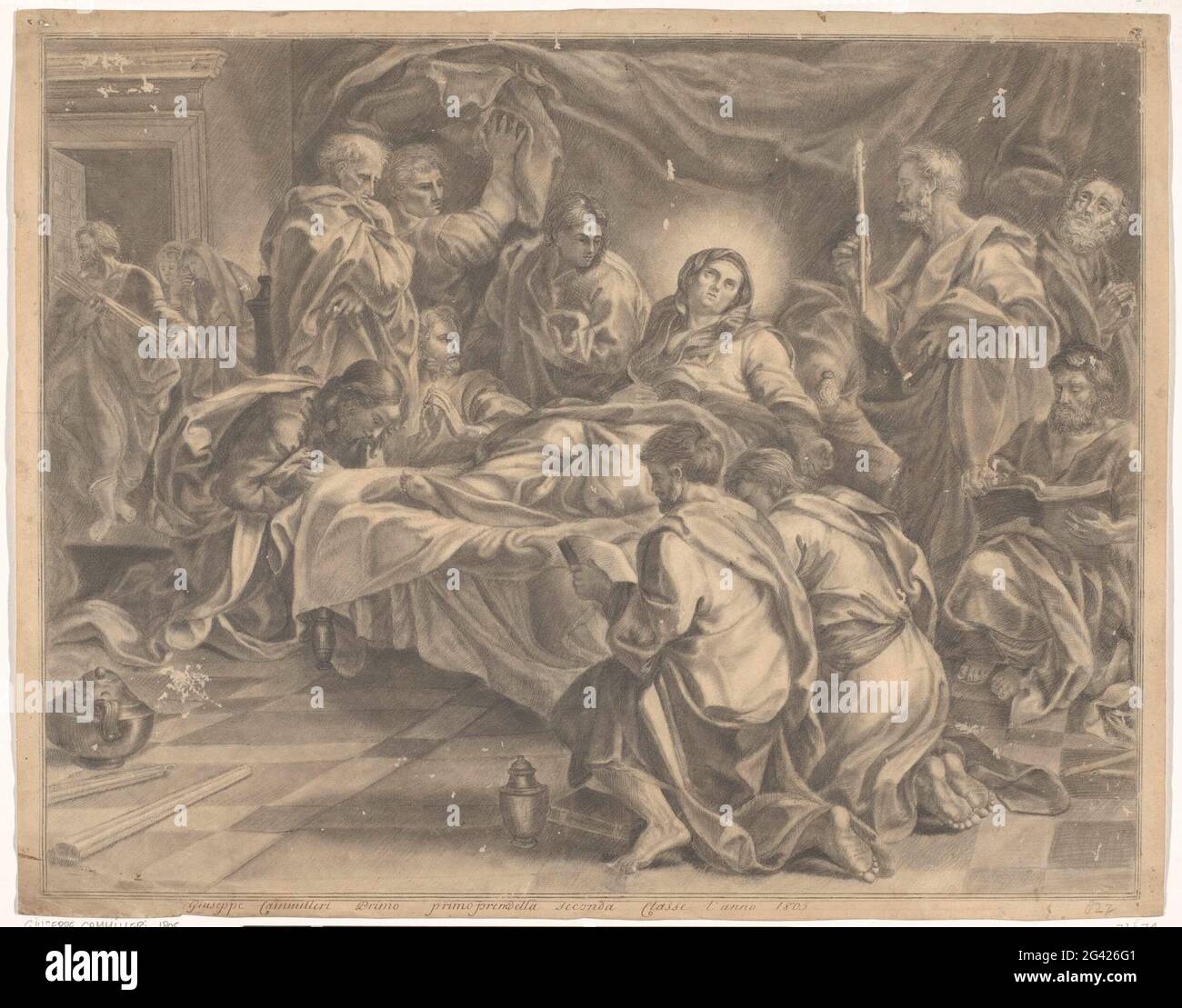 Mary's death. Maria on her deathbed with the apostles around the bed ...
