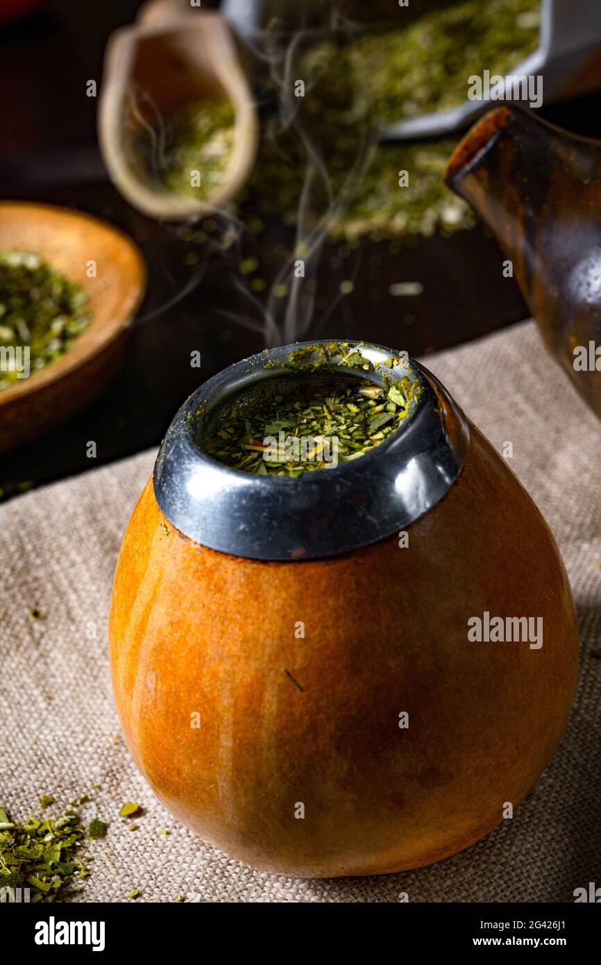 Prepare Yerba Mate With Calabash And Bombilla Stock Photo Alamy