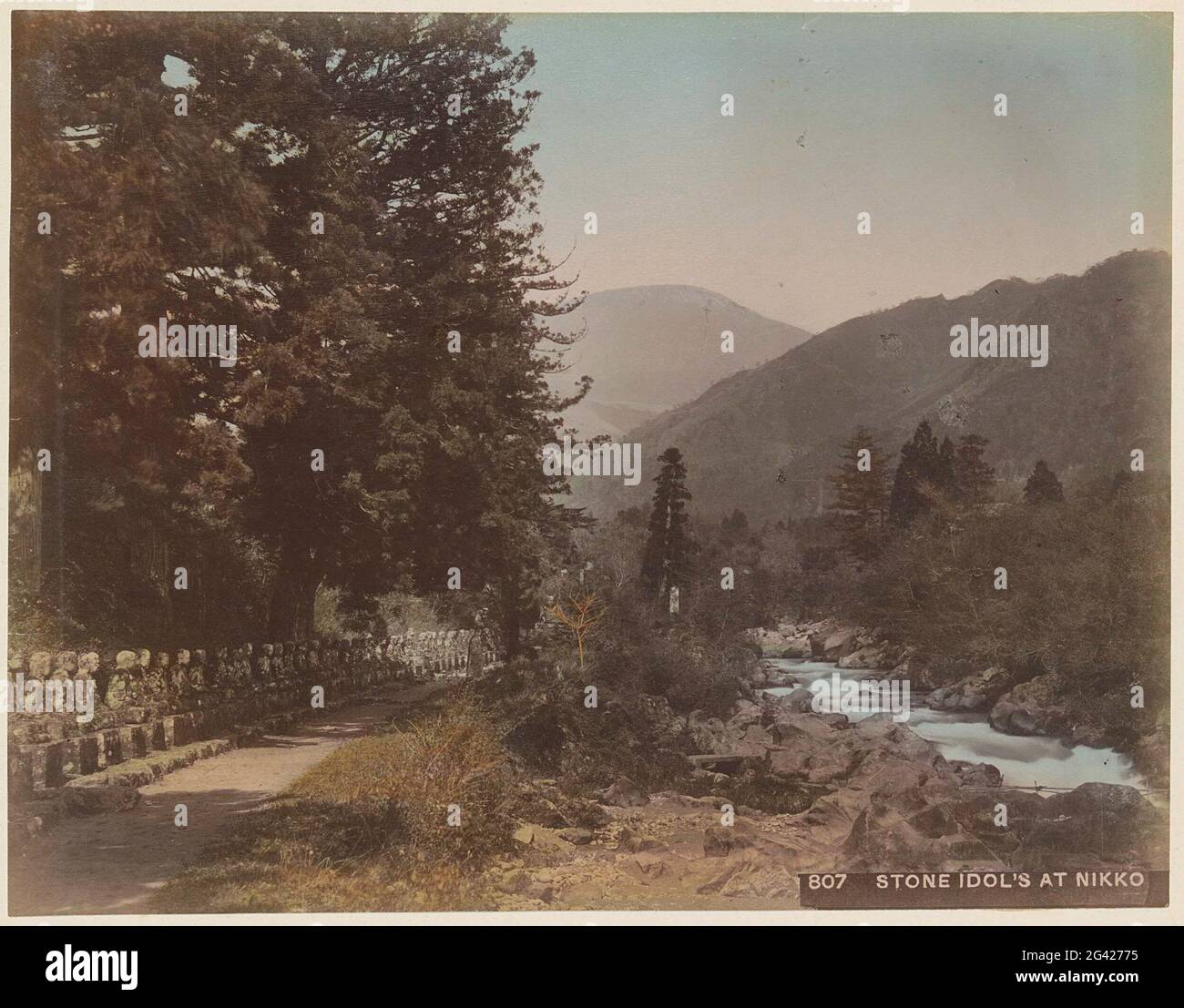 Stone images along a river in the Kanmangafuchi gorge at Nikko; Stone ...