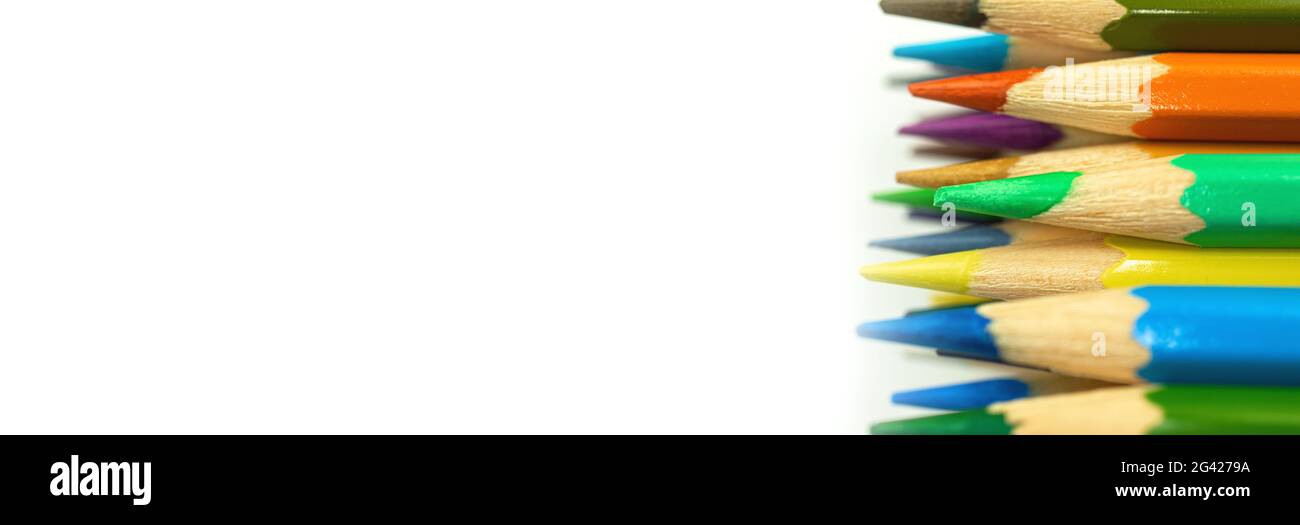 School color pencils banner on a white isolated background with copy ...