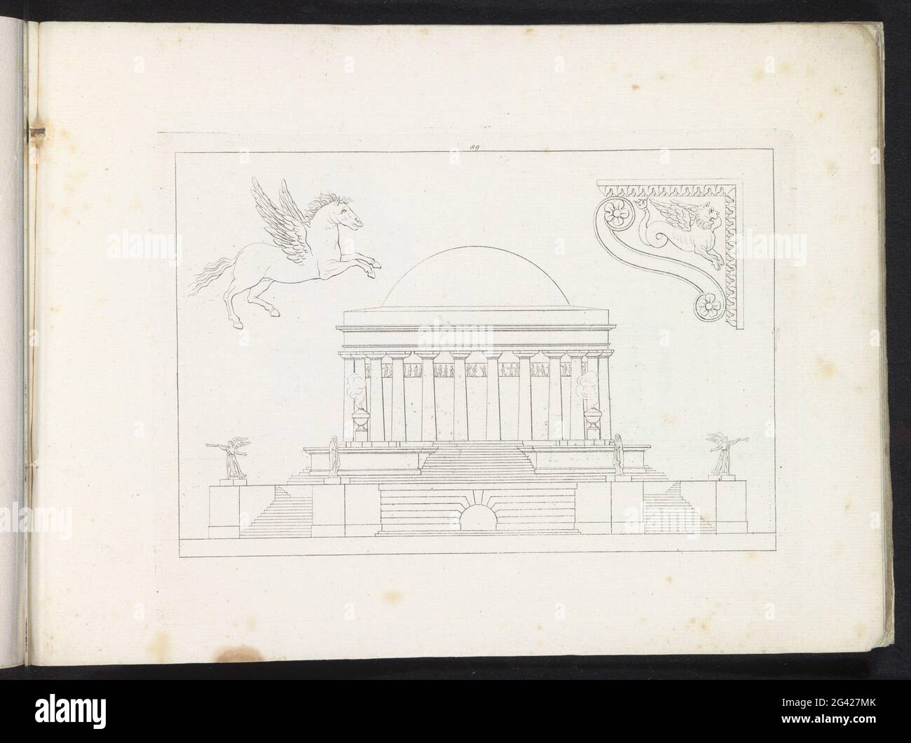 Pegasus, a console and a temple with a dome; Designs for religious and ...