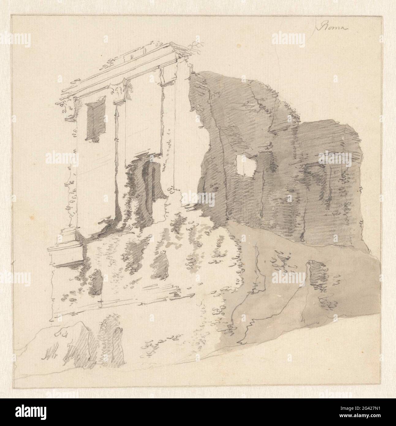 The ruins of the temple to the via Nomentana in Rome. Drawing from a ...