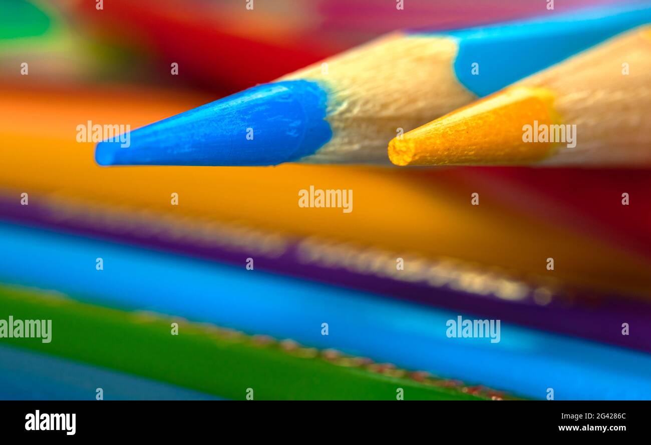 Macro photography to the sharp colour pencils, close up Stock Photo - Alamy