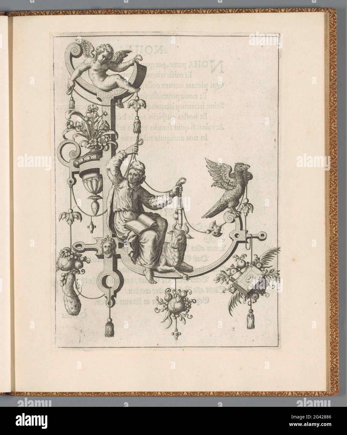 Letter L with the Evangelist Lukas; Ornamental alphabet; Nova alphati ...