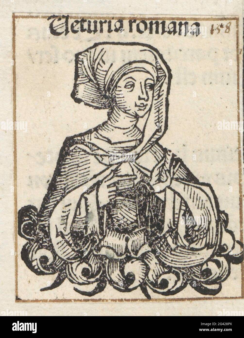 Veturia; Veturia romana; Liber chronicarum. A flower celk with a woman ...