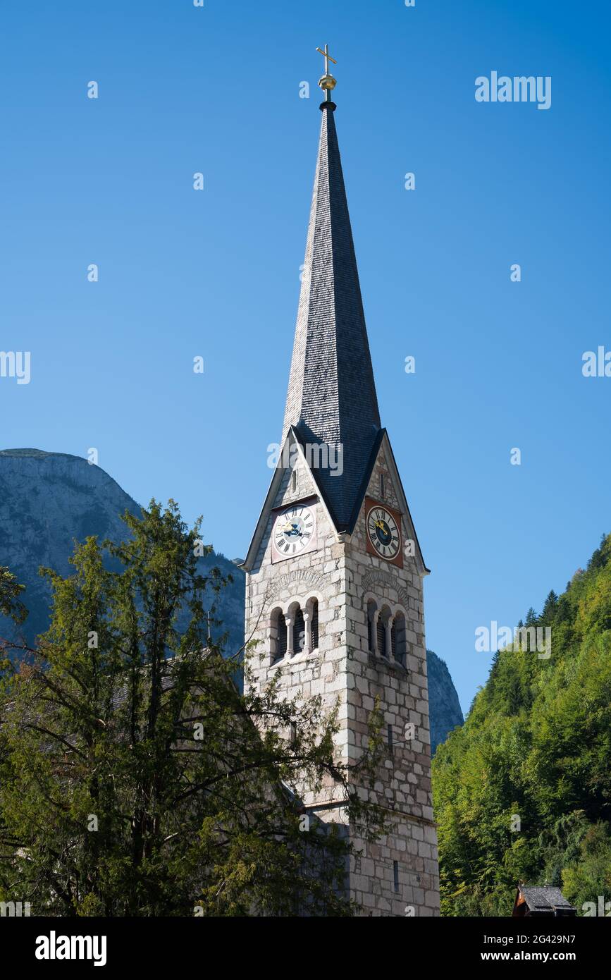 View of the Evangelical Parish Church in Hallstatt Stock Photo - Alamy