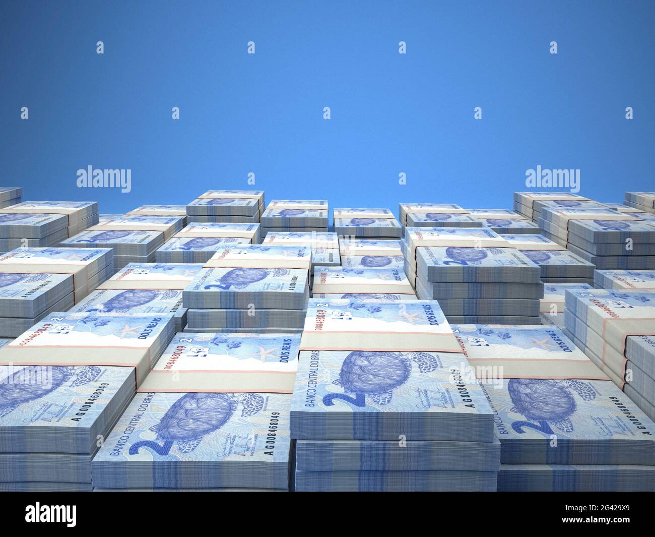 Money of Brazil. Brazilian real bills. BRL banknotes. 2 reals. Business ...