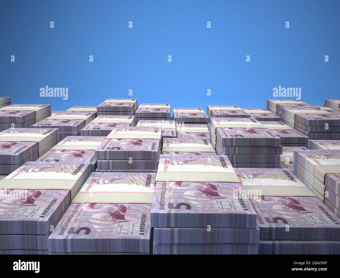 Money of Brazil. Brazilian real bills. BRL banknotes. 5 reals. Business ...