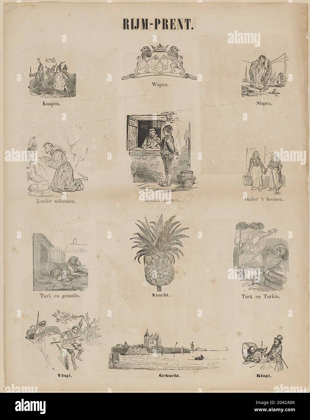 Rijm print. Leaf with 12 performances of different nature whose words ...