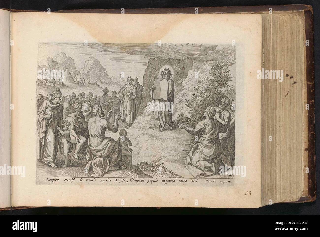 Moses with the tables of the law; Gheschiedissis Israels in the ...